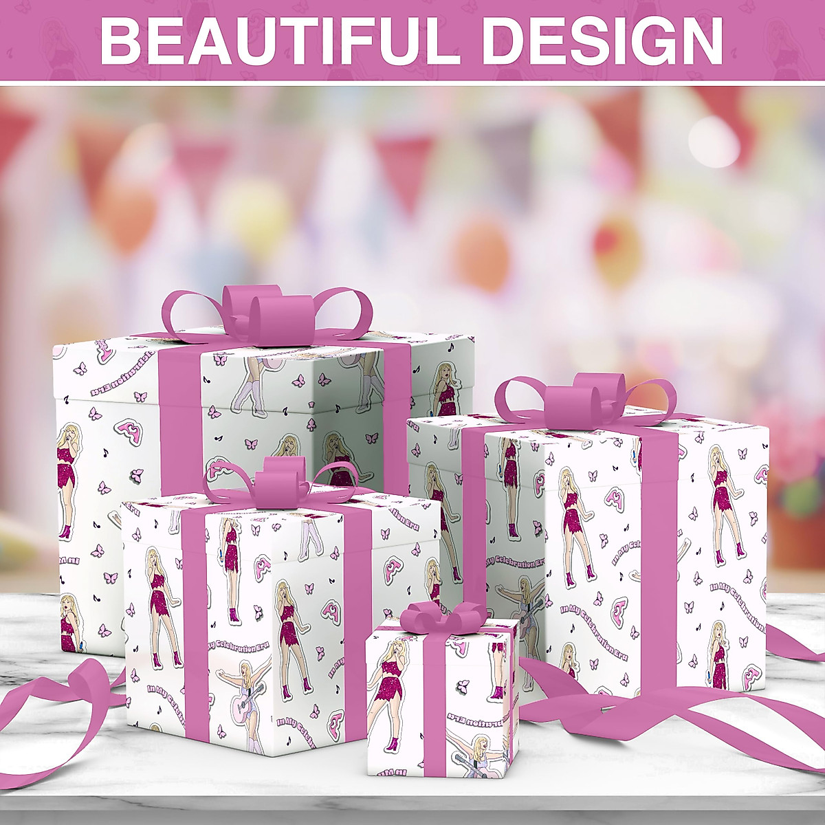 Popular Singer, Gift Wrapping Paper,Gift Wrap Sheets, 5 Sheets, 20X30 inches, Folded flat sheets, Red/Pink/Maroon, Christmas, Birthdays, Events,