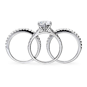 BERRICLE Sterling Silver Solitaire Wedding Engagement Rings 2 Carat Round Cubic Zirconia CZ Ring Set for Women, Rhodium Plated Size 10