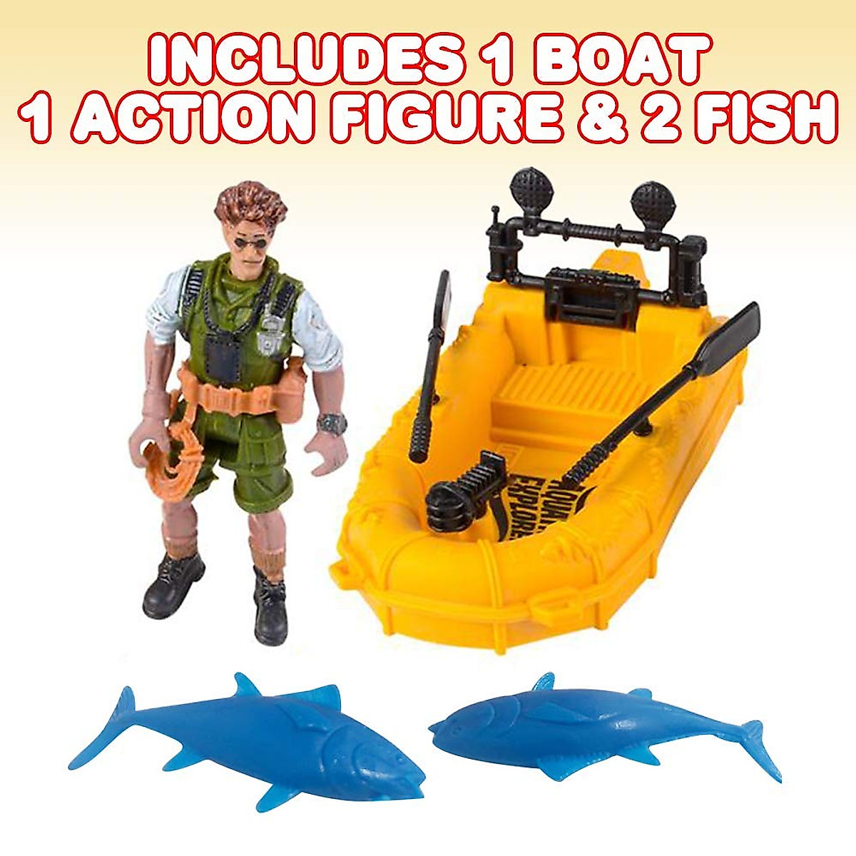ArtCreativity Small Aquatic Play Set for Kids, Cool Playset with Action Figure, Floating Boat, and 2 Fish, Fun Bathtub Toys for Kids, Great Birthday Gift for Children