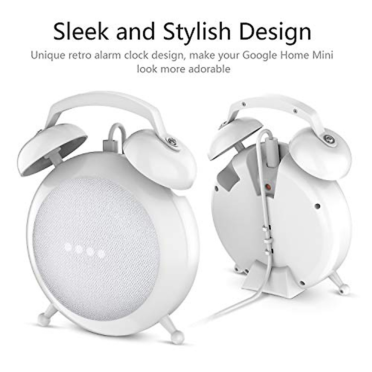 Google Home Mini Stand Holder, Retro Alarm Clock Stand Mount Base Protective Case Compatible with Google Home Mini and Nest Mini (White)