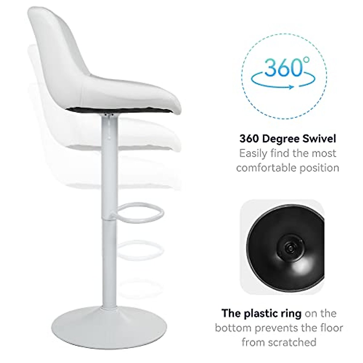 Nalupatio Bar Stools Set of 2, Adjustable Modern Swivel Bar Stools with Backs, Counter Height Performance Fabric Island Chairs for Home Kitchen, White