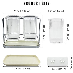 fapugh Kitchen Utensil Holder, Wall Silverware Organizer with Drain Tray, Utensil Holder Flatware Cutlery Storage Organizer for Kitchen Decor and Countertop, with 2 Draining Chopstick Cage (Silver)