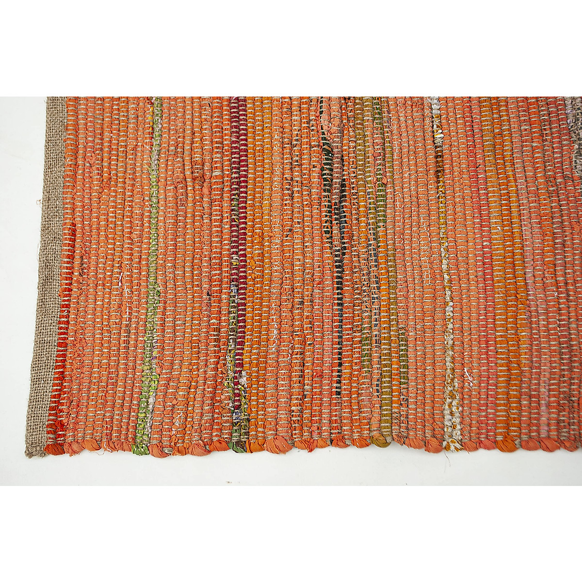 Chardin home Jute & Rust Cotton Rags Runner Rug. Boho Farmhouse Country Home Decor Long Rug Reversible mat | 2x5 feet Orange/Jute