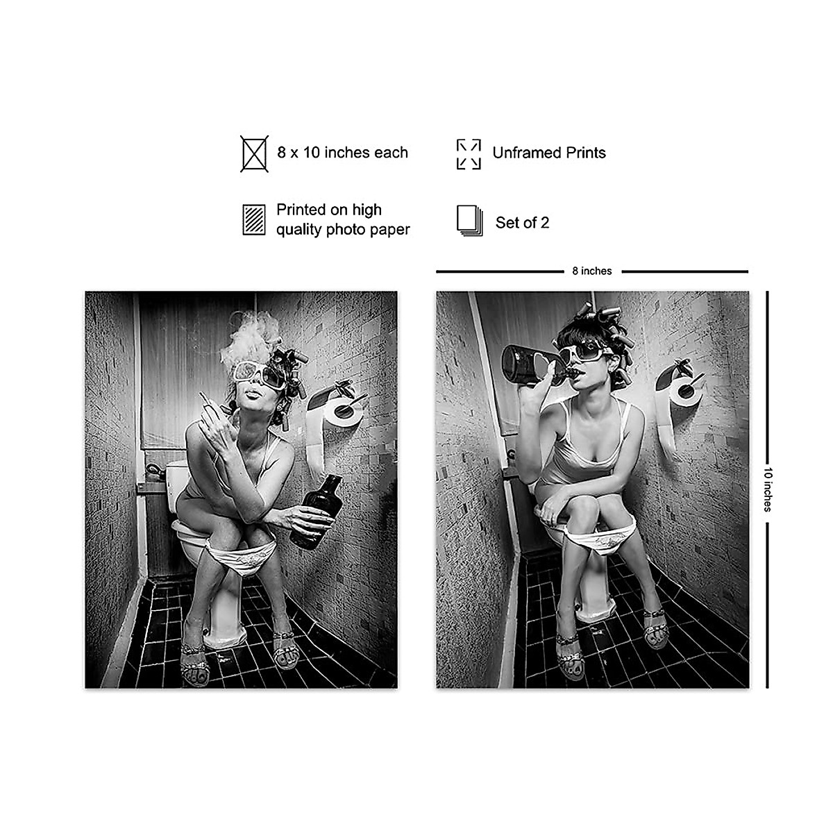 Bathroom Wall Art - Unique Funny Bathroom Decorations - Bathroom Decor - Bar Wall Decor - Guest Bathroom - Restroom Sign - Powder Room - 8x10 Woman Smoking Decor - Alcohol Decor