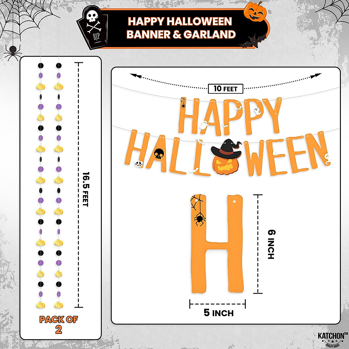 KatchOn, Happy Halloween Decorations - Pack of 14 | Halloween Pompom, Halloween Party Decorations | Halloween Lanterns, Hanging Halloween Decorations | Purple and Black Halloween Theme Party Supplies