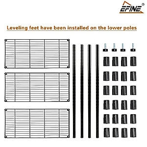 Catalina Creations EFINE 3-Shelf Shelving Unit with 3-Shelf Liners, Adjustable Rack, Steel Wire Shelves and Storage for Kitchen and Garage (36W x 16D x 36H)