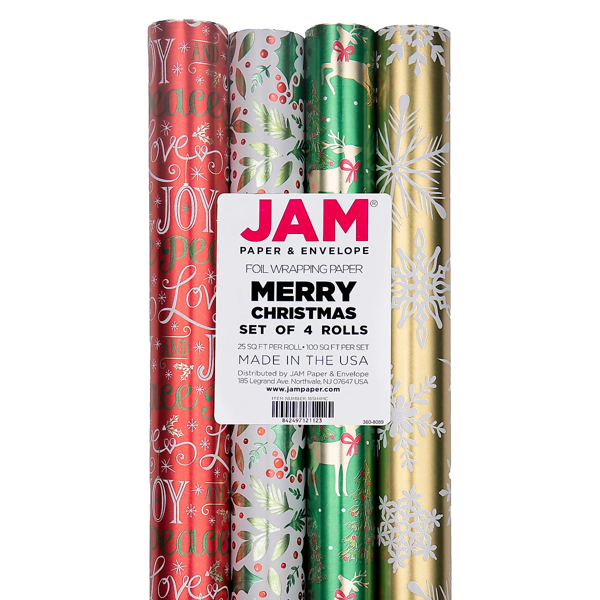 JAMPaper Assorted Gift Wrap - Christmas Wrapping Paper - 100 Sq Ft Total - Holographic Christmas Set - 4 Rolls/Pack