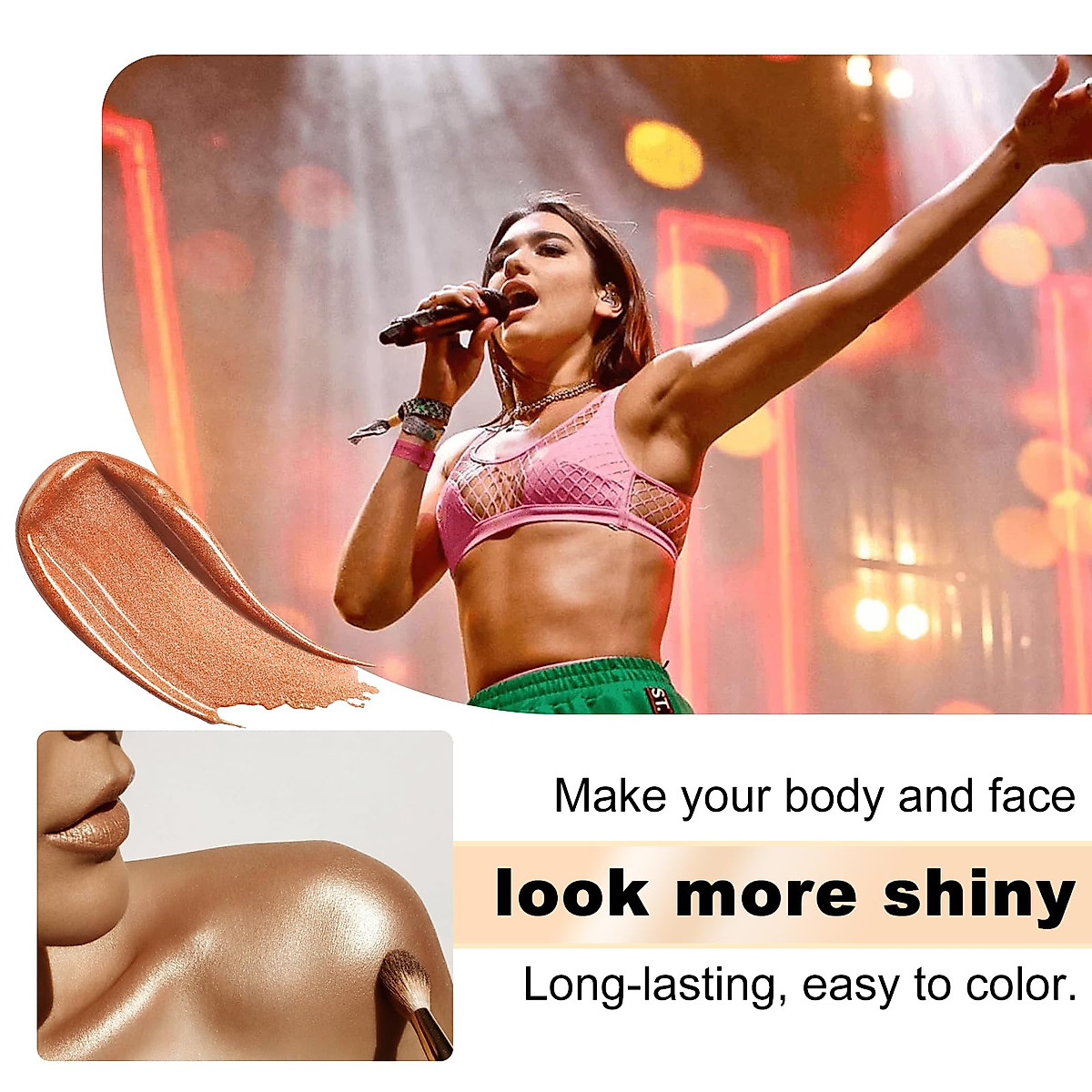 Body Shimmer Oil,Shimmering Body Oil,Bronze Face Brighten Glow Pearl Highlighter Illuminator Body Makeup Shine Glitter,Summer Body Glitter Moisturizing Glow Body Luminizer(3.4 Fl Oz)