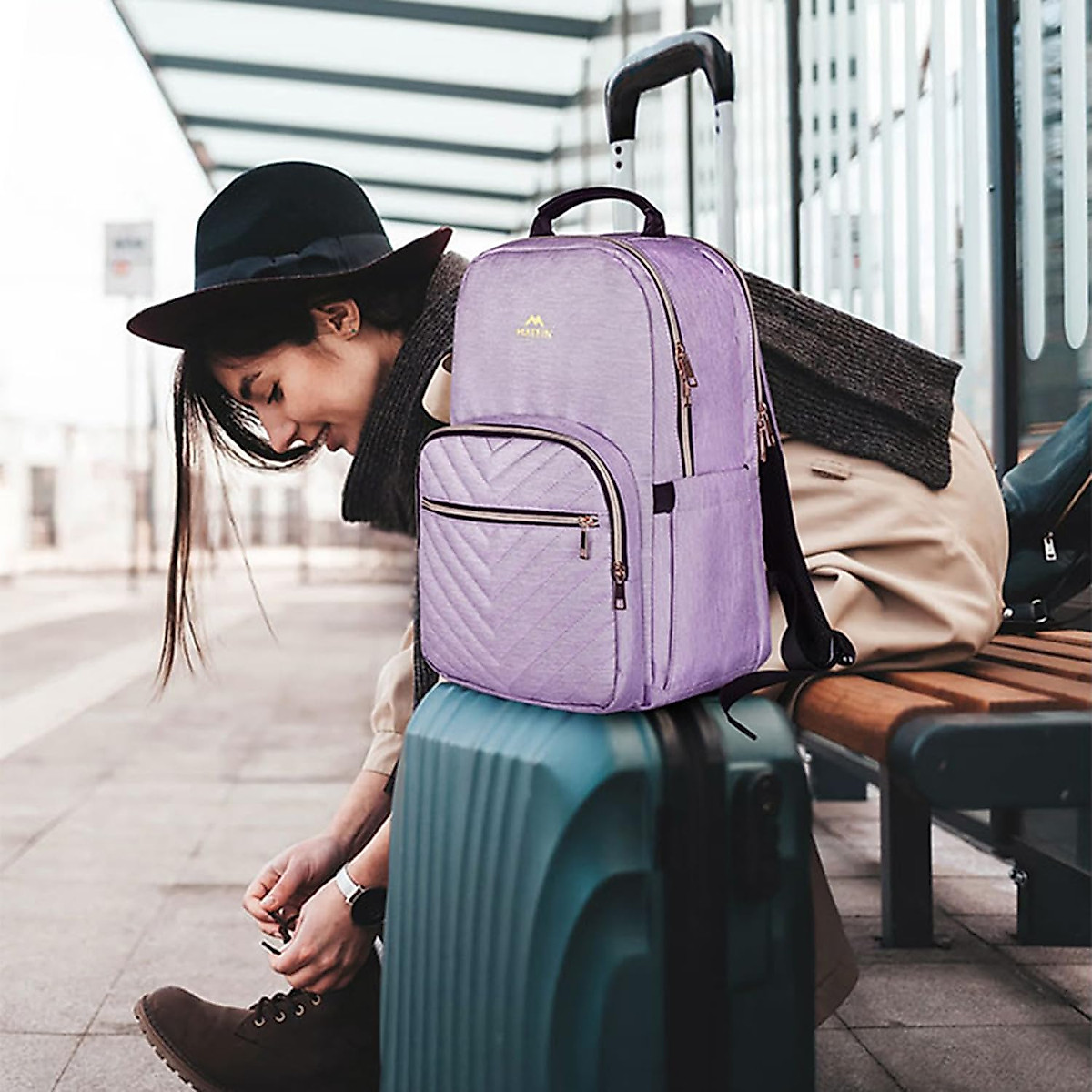 MATEIN Laptop Backpack for Women, Anti Theft 15.6 inch College School Bookbag for Girls with USB Charging Port, Water Resistant Stylish Travel Computer Work Backpack with RFID Pocket for Nurse, Purple