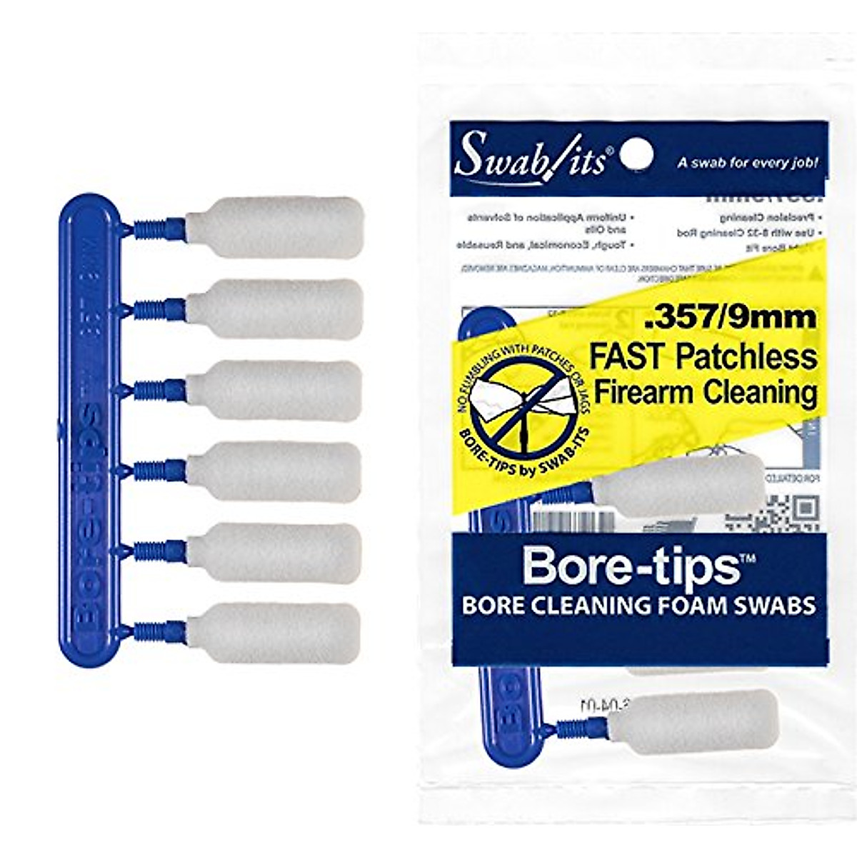 BORE-TIPS (12 Bag Case) .357cal/.38cal/.380cal/9mm Case Gun Cleaning by Swab-its® - Made in The USA