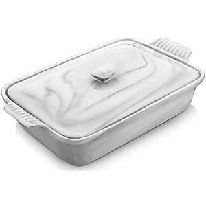 MALACASA Casserole Dish, Baking Dishes for Oven, 4.3qt Ceramic Lasagna Pan, Rectangular Baking Pan, Bakeware Set with Handles for Serving Cooking Banquet Family, 15.9x10x2.9 inches, Series BAKE-GREY