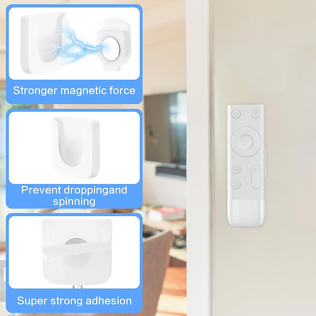 Grevosea 6 Pack Magnetic Remote Control Holder, Self Adhesive Remote Holder Wall Mount Remote Control Rack for Back of Tv Fan and Air Conditioner Remote Controls (White)