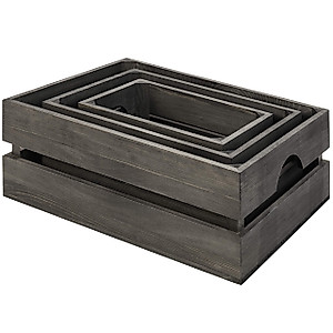 MyGift Rustic Gray Solid Wood Storage Organizer Box with Handle, 3 Piece Various Size Decorative Nesting Crate
