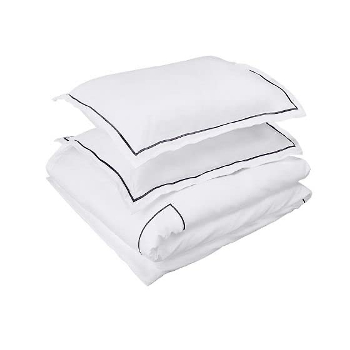 Dainty Homes Two Lines Silky Embroidered = on White Baise Navy Blue Color 500 TC 100% Egyptian Cotton 3 Pieces Duvet Cover with Pillow Shams Olympic Queen Size