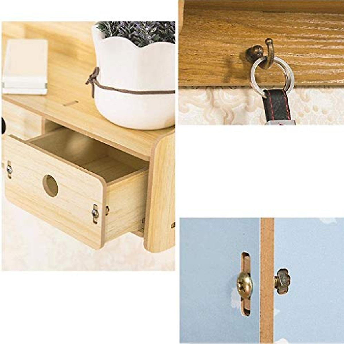 LLRYN Wooden Bathroom Rack Multi-Function Wall-Mounted Utility Storage Storage Box Bathroom Kitchen Living Room Rack (Color : A)