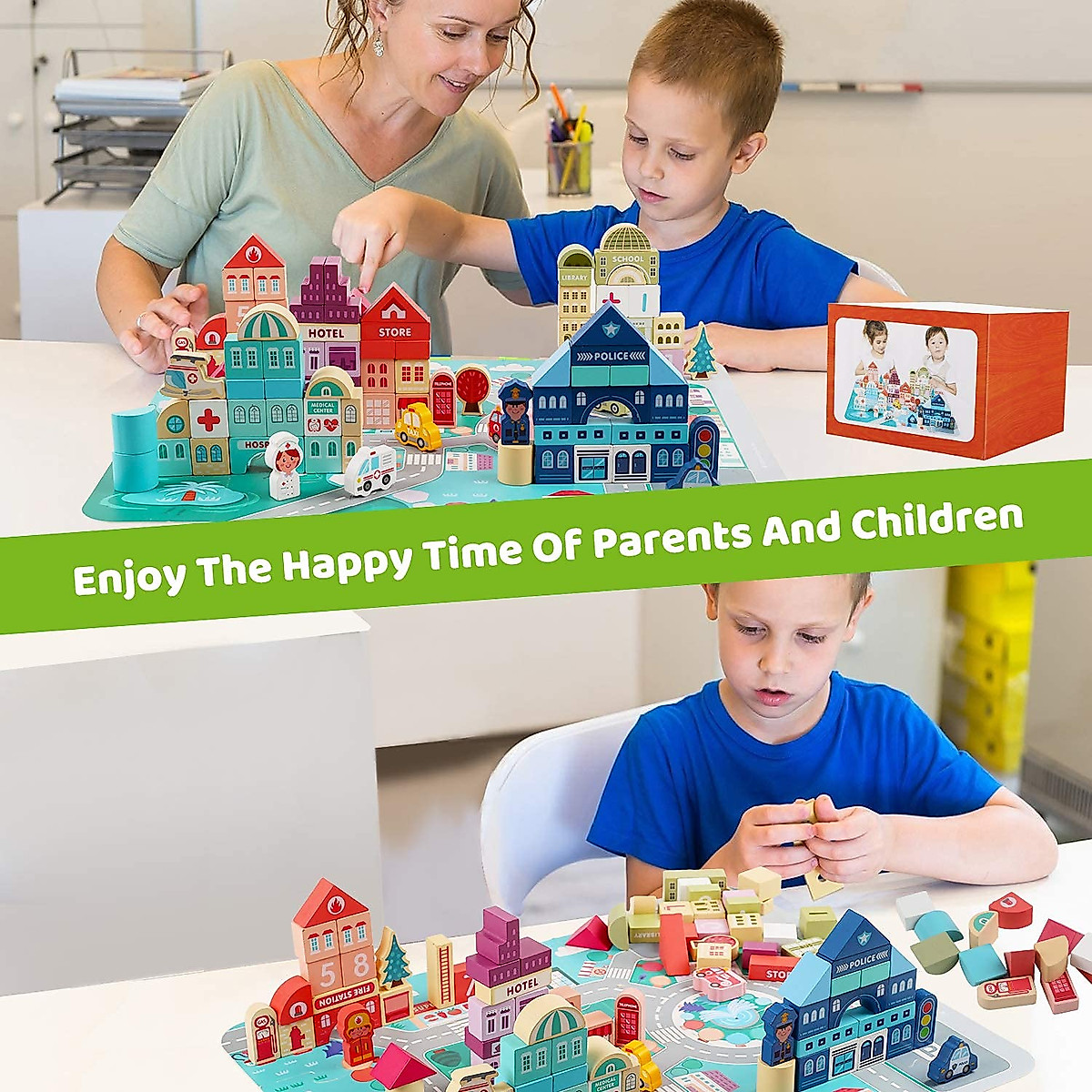 LENNYSTONE Wooden Building Blocks for Toddlers, Kids City Construction Stacking Creative Toys, Preschool Learning Education Block for Boys Girls Ages 2 3 4 5 (120 pcs)