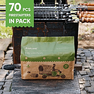 Inflame Fire Starters 70 pcs Fire Starters for Campfires, Grill, BBQ, Fireplace, Woodstove - Charcoal Starter - Waterproof, Weather-Resistant - Natural Wood Fireplace Starters