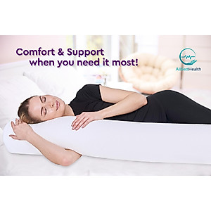 AllSett Health XXL Memory Foam Round Cervical Roll Cylinder Bolster Body Pillow with Removable Washable Cover | Ergonomically Designed Back, Neck and Spine Relief, 47” in Long x 7.5” Wide