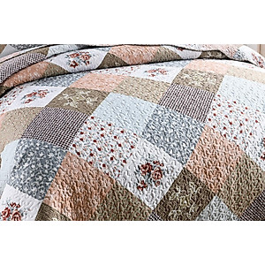 Travan 3-Piece Queen Quilt Set Quilted Bedspread Lightweight Reversible Coverlet Set Floral Printed Quilted Bedding Set with Shams for All Season, Brown Floral, Queen Size