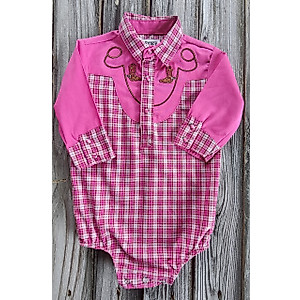 4Rodeo Baby Toddler Western Pink Plaid Cowboy Bodysuit Shirt (9-12 Months)