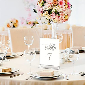 NIUBEE 6Pack 4x6 Clear Acrylic Sign Holder with Sliver Borders and Vertical Stand, Double Sided Table Menu Holders Picture Frames for Wedding Table Numbers, Restaurant Signs, Photos and Art Display