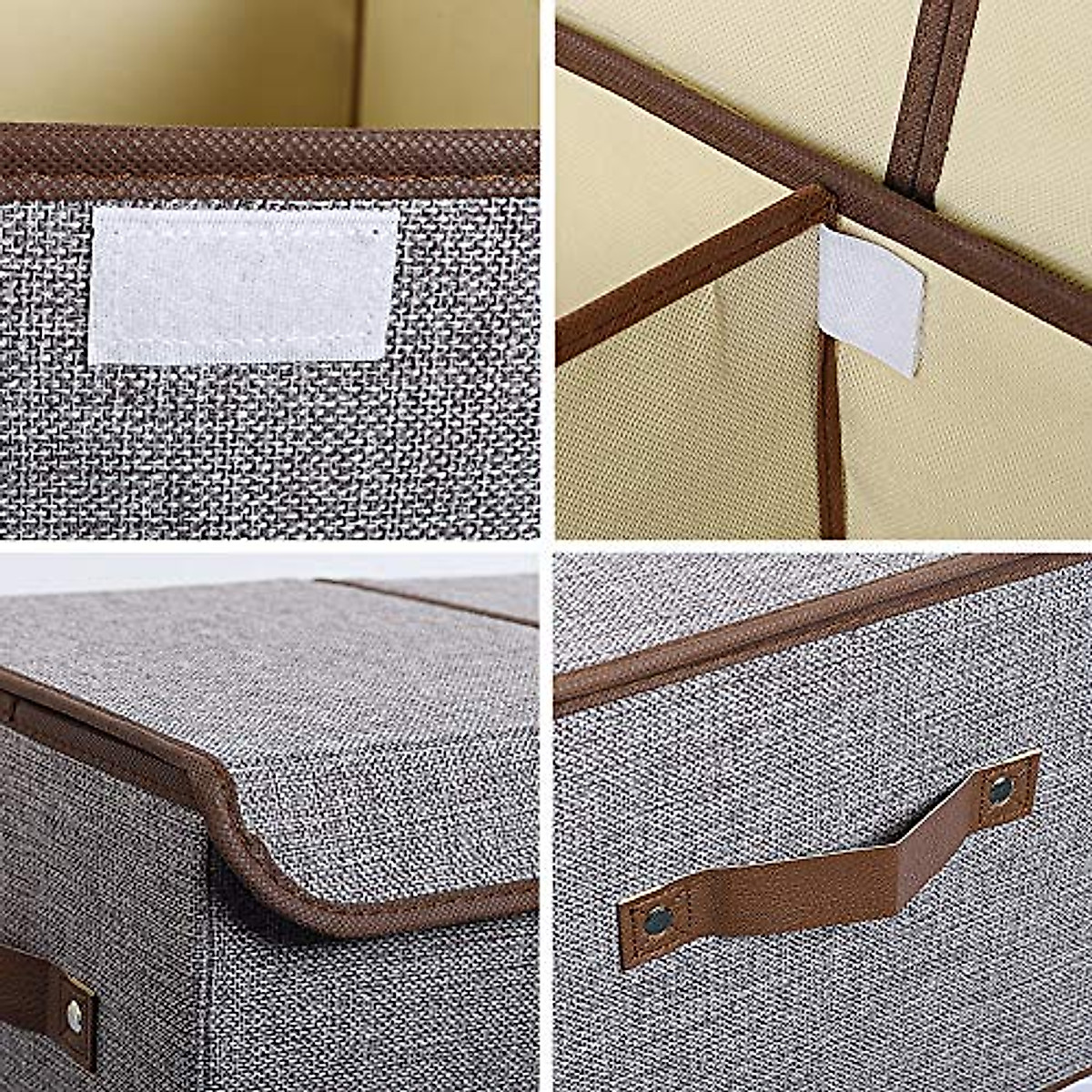 UUJOLY Large Storage Bins Linen Fabric Foldable Basket Cubes Organizer Storage Box Drawer with Lid and Handles for Home, Office, Closet, Bedroom, Nursery (Gray)