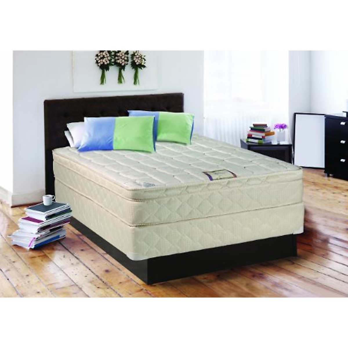 Continental Sleep 10-Inch Medium Plush Eurotop Pillowtop Innerspring Fully Assembled Mattress, Good for The Back, Twin XL, White LT Brown