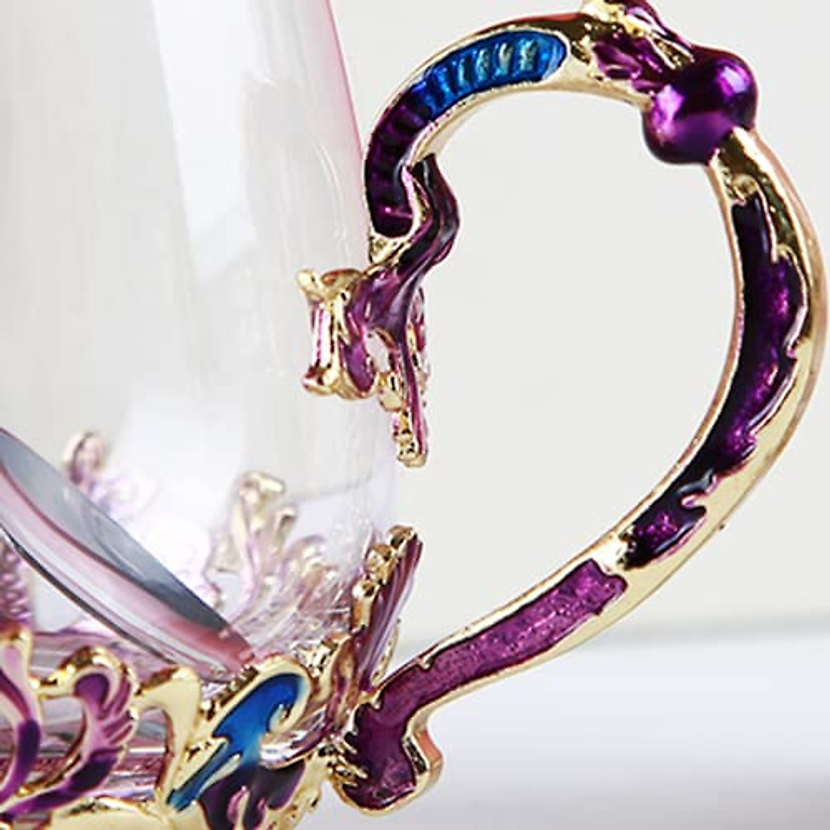 Youeon 12 Oz Enamel Glass Tea Cup with Lid and Spoon, Fancy Tea Cup with Crown, Clear Glass Cup with Gift Box, Handmade Glass Coffee Mug for Women, Girls, Birthday, Mother's Day, Valentines Day