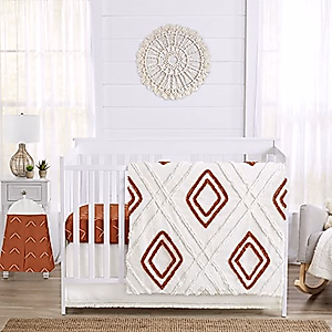 Sweet Jojo Designs Boho Diamond Baby Boy Girl Nursery Crib Bedding Set - 4 Pieces - Ivory Burnt Orange Rust Off White Diamond Tufted Bohemian Farmhouse Southwest Shabby Chic Designer Arrow Chevron