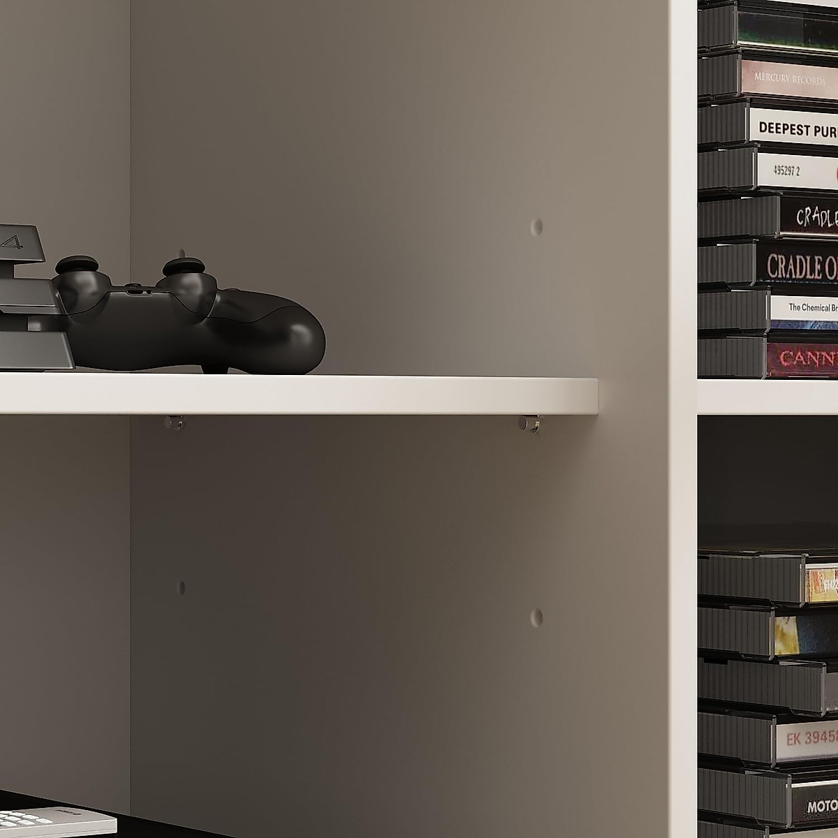 AIEGLE Entertainment Wall Unit Set with Bridge, Modern TV Stand for 70+ Inch TVs, Media Console Cabinet Glass Doors & Adjustable Shelves for Living Room Storage, White 68.1" W