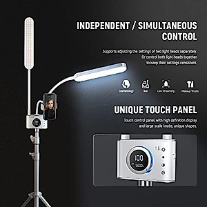 NEEWER Esthetician Light with Phone Holder & Travel Bag Kit, Support 2.4G/PC/MAC Control & Separate Control of 2 LED Light Heads, CRI98+ Bi Color Stepless Dimmable Tattoo Lighting Lash Lamp, BH40B