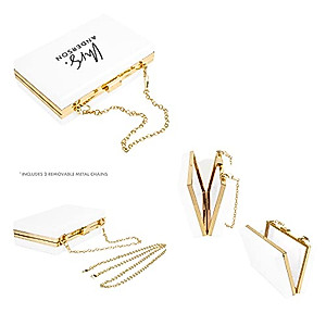 Andaz Press Personalized Acrylic Clutch Purse for Bride Custom Mrs. White Clutch Box Shoulder Handbag with Gold Removable Metal Chain for Wedding Day Bachelorette Bridal Shower Engagement Gift, 1-Pack