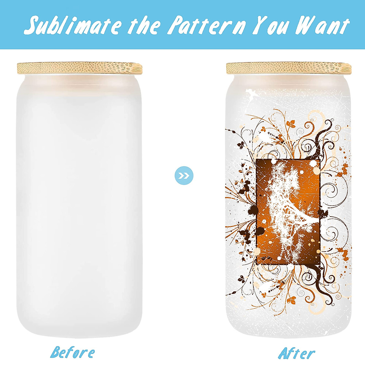 VACVOU 25 Pack 16oz Frosted Sublimation Beer Can Glass with Bamboo Lids and Straw,Glass Cups, Beer Glasses, Iced Coffee Glasses Reusable Drinking Glasses,DIY Gift(Frosted)