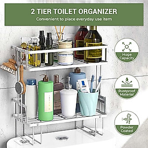 DINEST 2 Tier Over the Toilet Storage Shelf, Anti Resistant bathroom shelf over toilet organizer, Multifunctional No Drilling above toilet storage with Wall Mounting Design - White