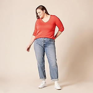 Amazon Essentials Women's Classic-Fit Lightweight Long-Sleeve V-Neck Sweater (Available in Plus Size), Coral Pink, Large