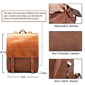 LXY Vegan Leather Backpack Vintage Laptop Bookbag for Women Men, Brown Faux Leather Backpack Purse College School Bookbag Weekend Travel Daypack