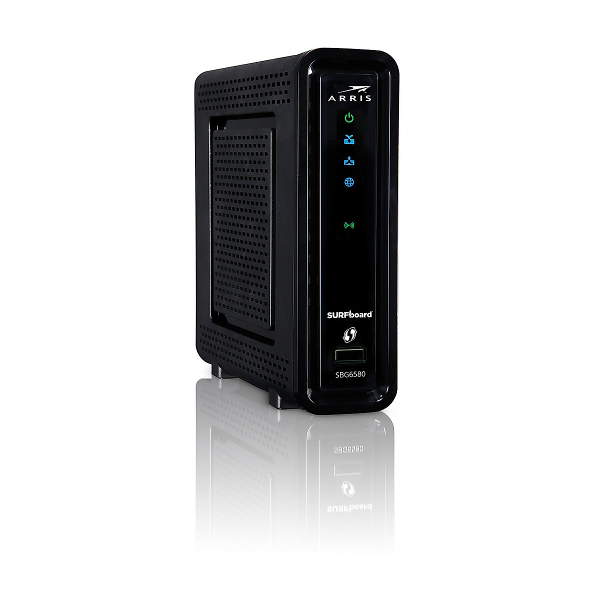 ARRIS SURFboard SBG6580 DOCSIS 3.0 Cable Modem/ Wi-Fi N300 2.4Ghz + N300 5GHz Dual Band Router - Retail Packaging Black (570763-006-00) (Renewed)