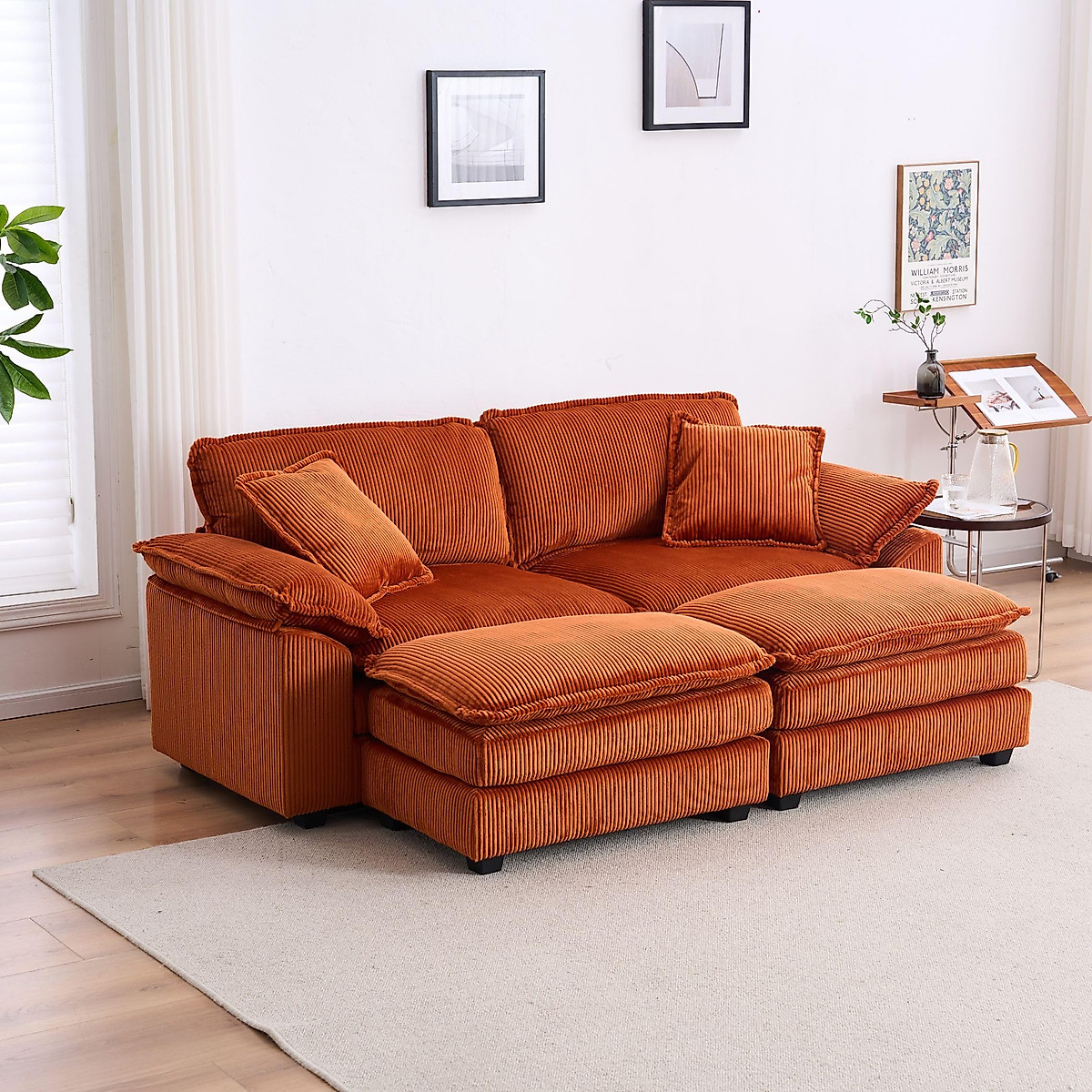 KEVINSPACE Modern Sectional Sofa for Living Room Deep Seat Couch with Moveable Ottoman 84.6" Modern Comfy Sleeper Sofa Double-Upholstered Modular Sofa Wide Loveseat Couches Apartment Bedroom Orange