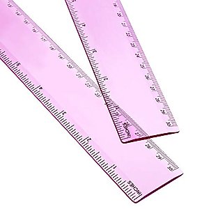 2 Pack Plastic Ruler Straight Ruler Plastic Measuring Tool for Student School Office (Pink, 12 Inch)