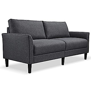 Topeakmart Mid-Century Sofa Couch Loveseat 2 Pillowed Back Cushions Flared Arms Sofa Upholstered Linen Fabric Couch Gray