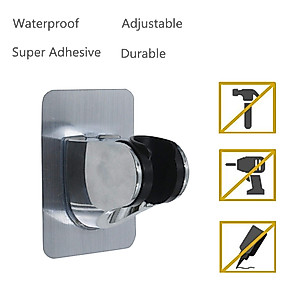 2 pcs Strong Adhesive Chrome Shower Head Holder Adjustable Shower Wand Holder,Handheld Shower Head Wall Mount Bracket Showerhead & Bidet Sprayer Bracket for Bathroom