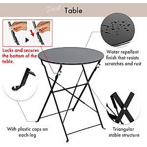 Indoor/Outdoor 3-Piece Foldable Bistro Set, Folding Outdoor Patio Furniture Sets, 2 Chairs and 1 Table, Weather-Resistant Outdoor/Indoor Conversation Set for Patio (Red)