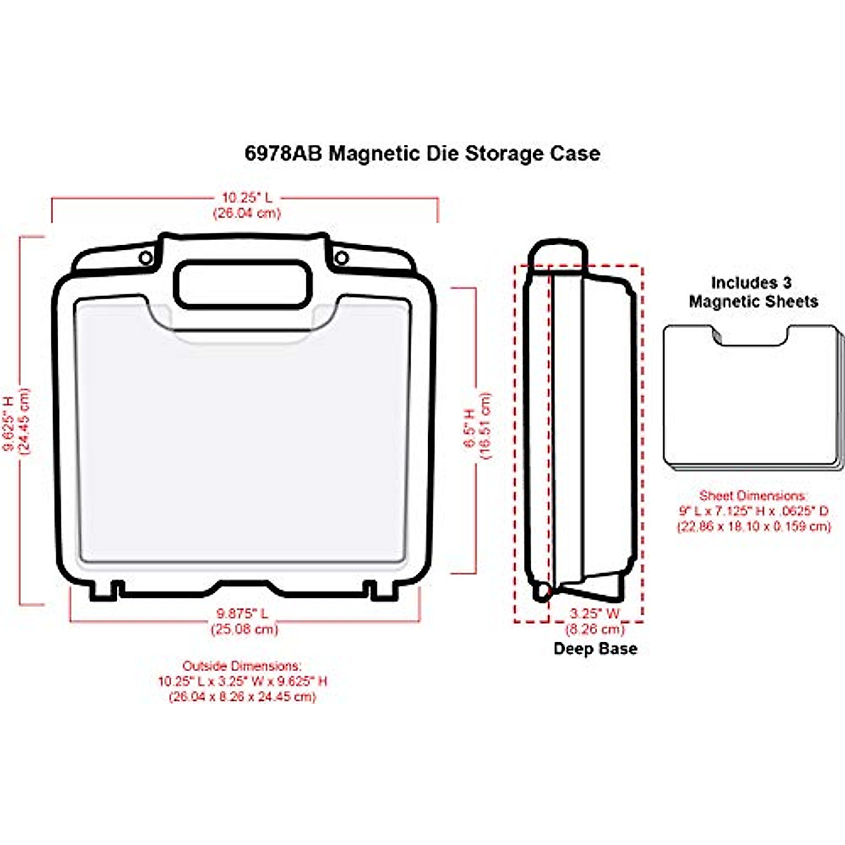 ArtBin 6978AB Magnetic Die Storage Case with 3 Magnetic Die Sheets, Portable Paper Craft & Die Organizer with Handle, Translucent