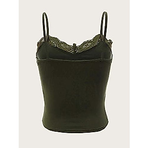 SOLY HUX Women's Y2k Gothic Lace Trim Cami Crop Top Sleeveless Sexy Tank Tops Camisole Clubwear Outfit Solid Green L