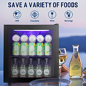 Xbeauty Beverage Refrigerator Cooler Under Counter,Mini Fridge with Clear Glass Door for Refrigerate Canned Drinks, Soda Beer or Wine,1.7Cu.Ft,Small Drink Dispenser for Home, Office Bar (Black)