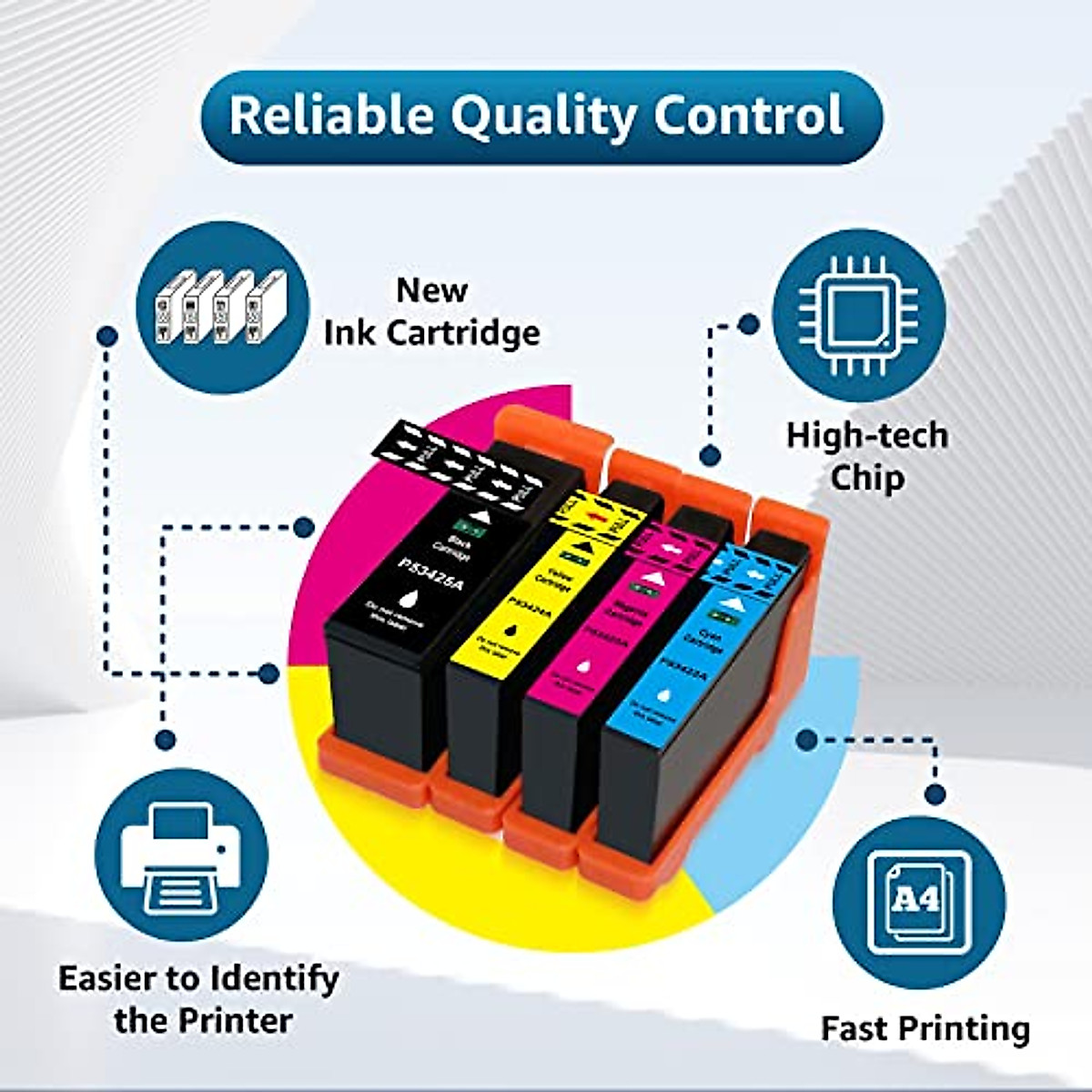 Transpex 53425 Compatible Ink Cartridge Replacement for Primera 53422 53423 53424 53425 Used for Primera LX900 Printers (4 Pack)