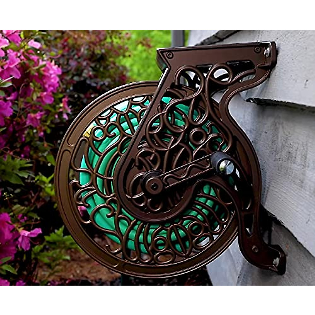 Liberty GARDEN 704 Decorative Cast Aluminum Wall Mount Garden Hose Reel, Holds 125-Feet of 5/8-Inch Hose - Bronze