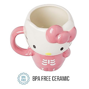 Silver Buffalo Sanrio Hello Kitty Halloween Spooky Pink Skeleton Costume Ceramic 3D Sculpted Mug, 20 Ounces