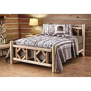 CASTLECREEK Diamond Cedar Log Bed Frame Twin, Rustic Natural Wood Bed Frames with Headboard