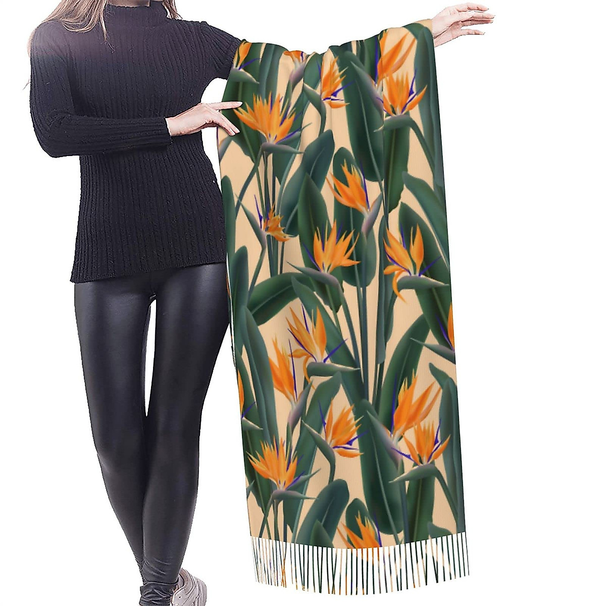 Cashmere Scarf Blanket with Tassel Bird of Paradise Womens Gifts Long Shawl Wraps Winter Stole